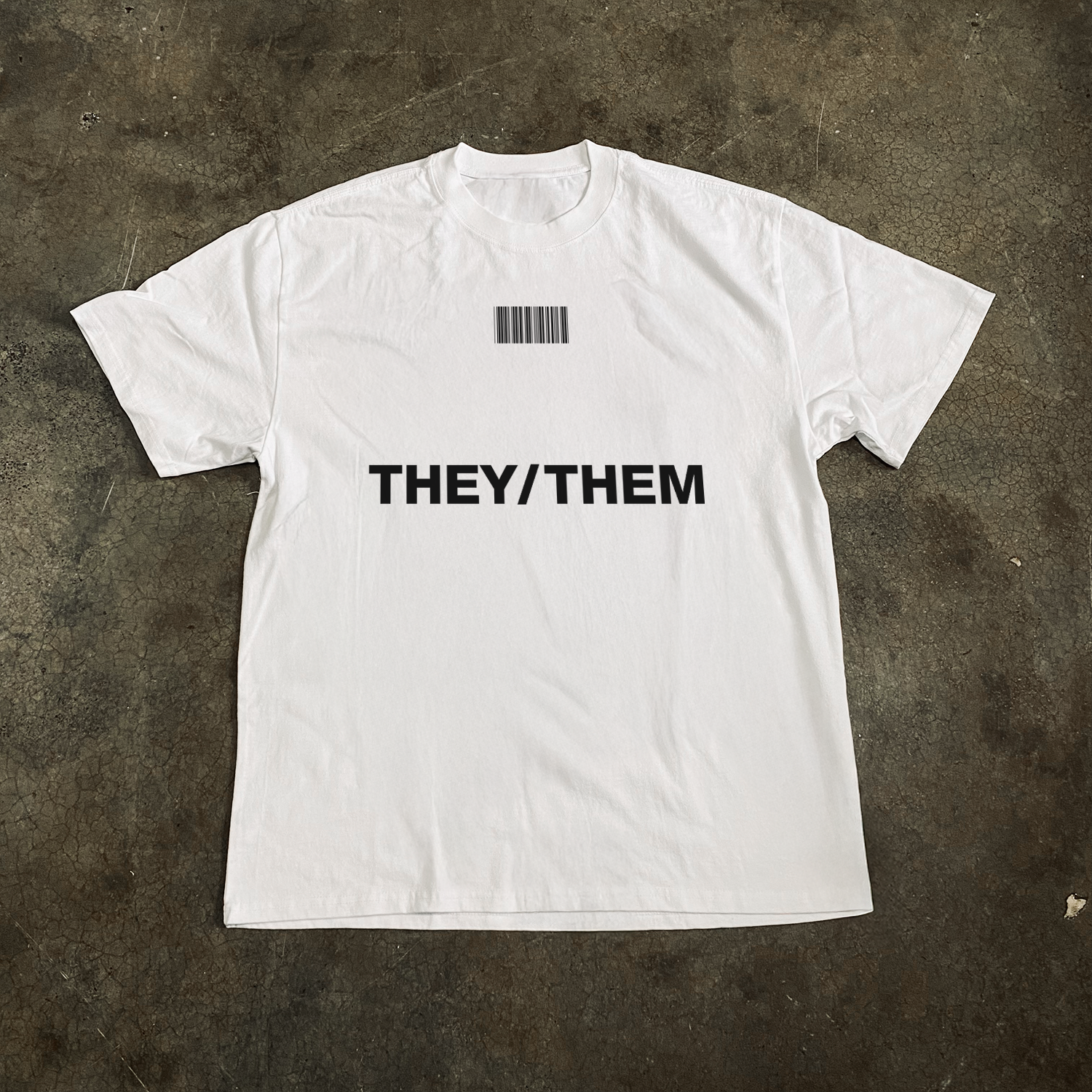 They/Them Faded Heavy Barcode Tee White – AOCTW
