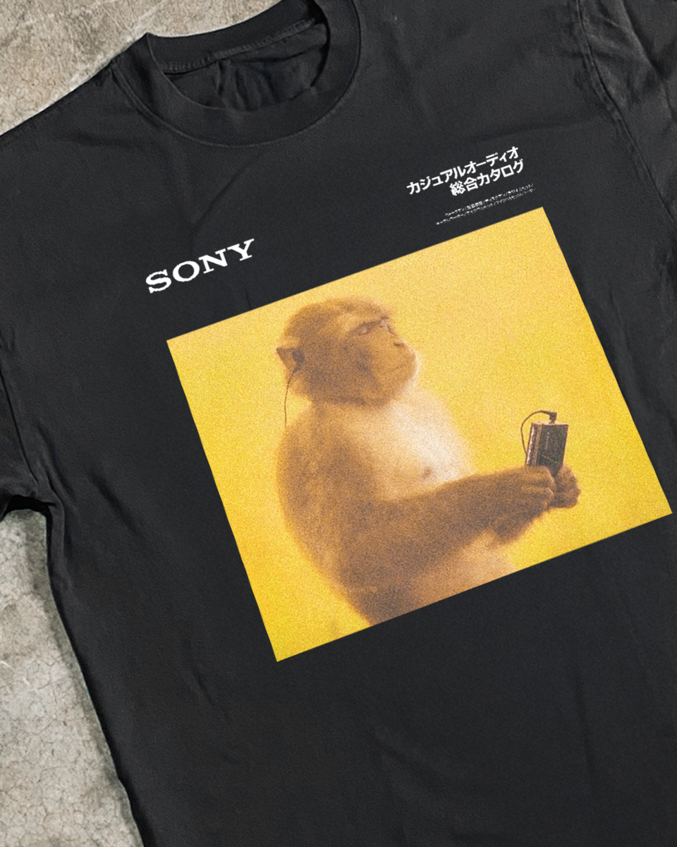 1988 Sony 'Meditating Monkey' Black Heavyweight Faded Tee – AOCTW