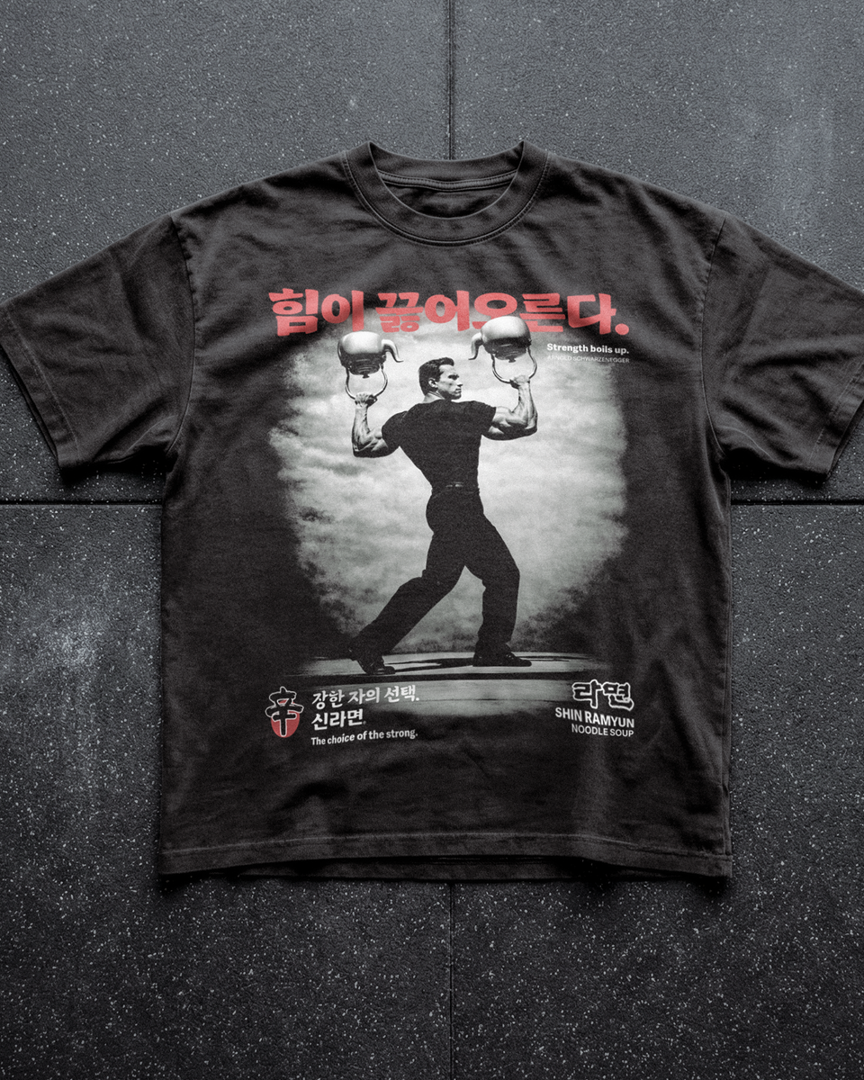 Arnold x Shin Ramyun 'Strength Boils Up' Heavy Faded Black Tee – AOCTW